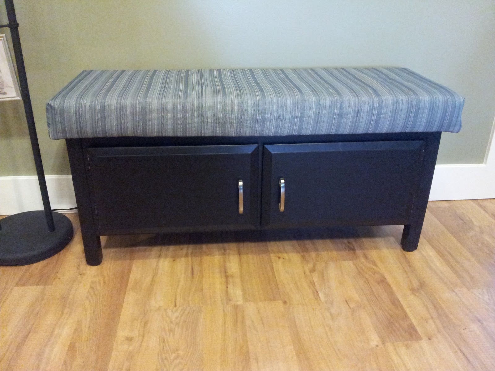 Denise's Masterpieces: upcycled padded bench seat cabinet