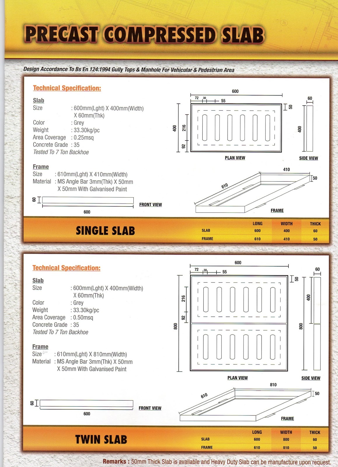 PRECAST COMPRESSED SLAB / CONCRETE GRATING: COMPRESSED CONCRETE SLAB
