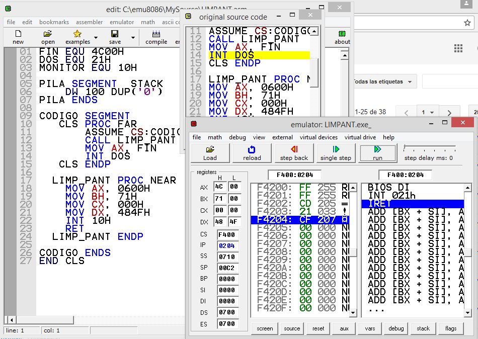 Uso de INT 21h en ej. Limpiar Pantalla.