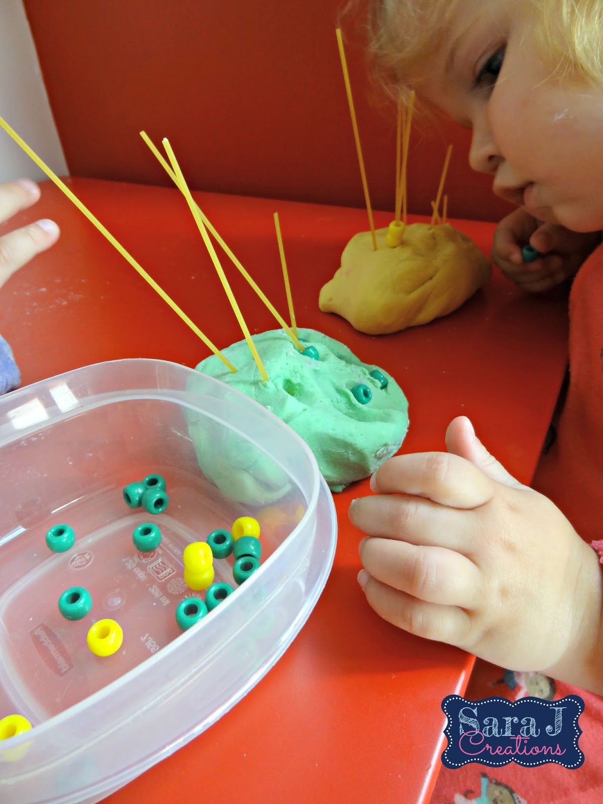 Color and Shape Fine Motor Practice: Playdough and Beads | Sara J Creations