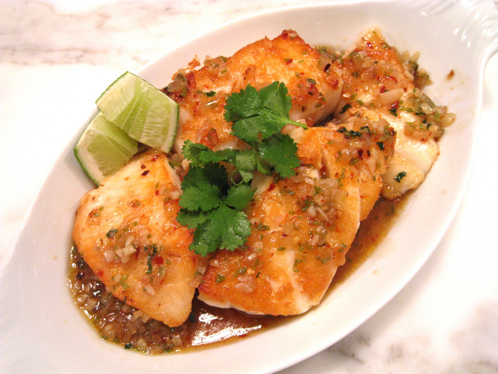 Where's the Snow, Seared Sea Bass with Chili Sauce