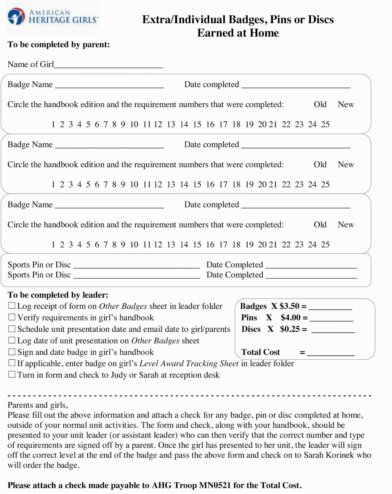 American Heritage Girls 0521: Forms