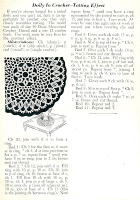 crocheted lace: Crocheted Doily - Tatted Effect
