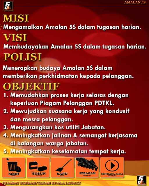 5S PEJABAT DAERAH/TANAH KUALA LANGAT: MISI, VISI, POLISI & OBJEKTIF