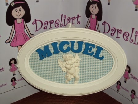 Dareliart: Quadro Oval Pequeno Anjo Fundo Azul - Encomenda do Éder