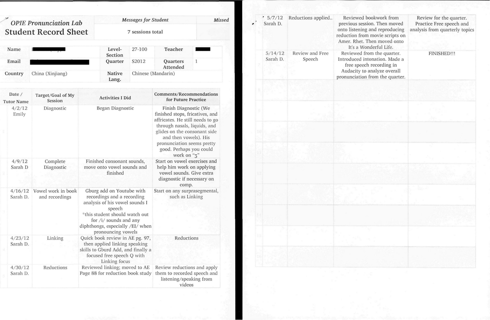 Teaching Portfolio: OPIE Pronunciation Lab Lesson Plans