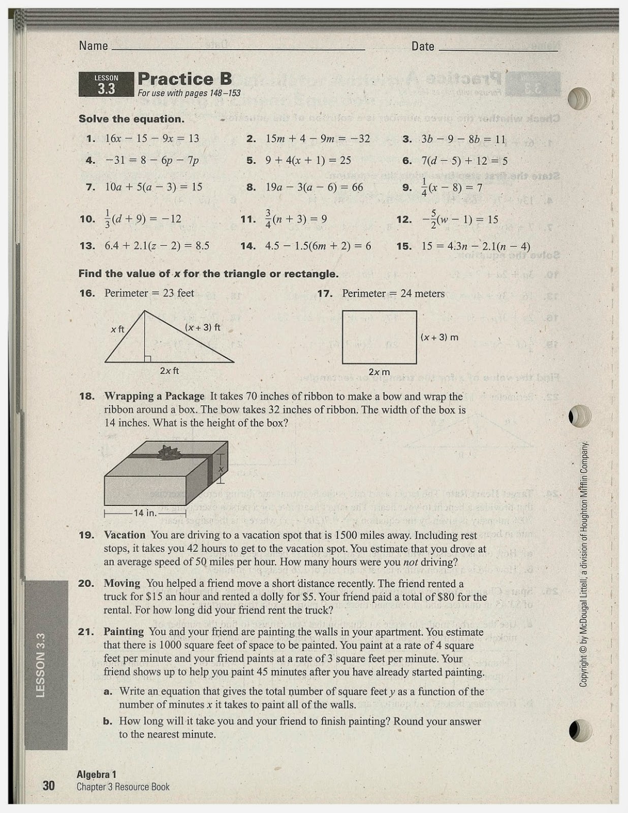 Heidemann 8th Grade Math: Algebra HW Thursday 8/28