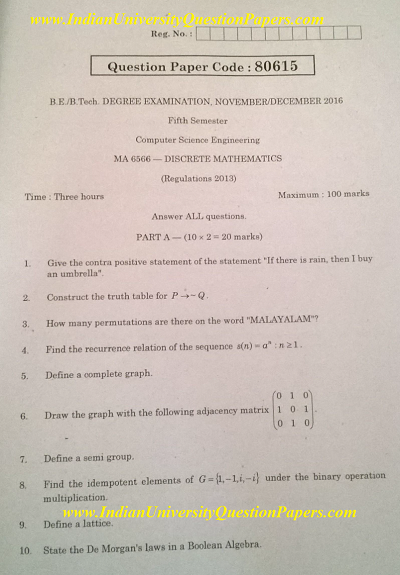 MA6566 Discrete Mathematics Nov Dec 2016 Question Paper - University ...