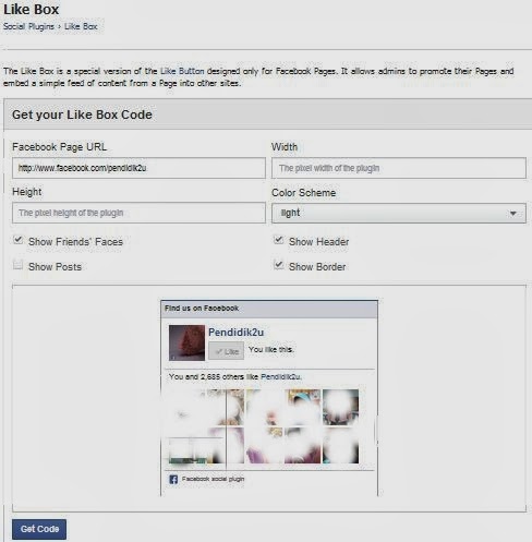 Cara Buat Like Box Facebook di Blog - Pendidik2u