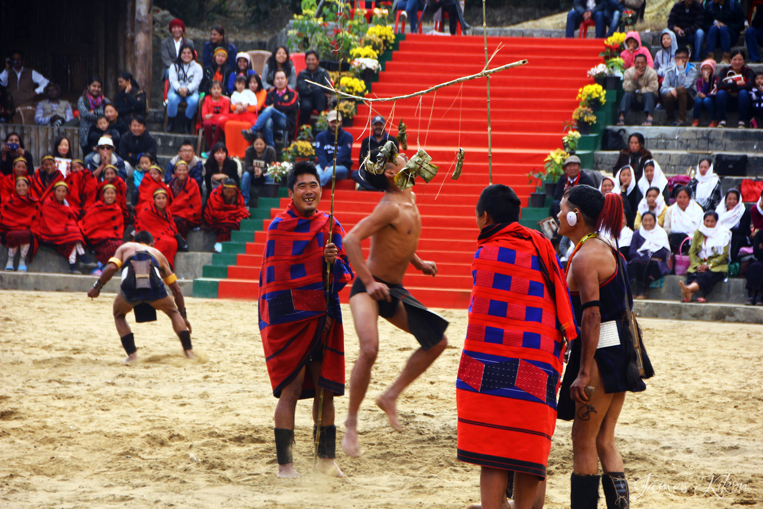 Chang Nagas playing games in traditional costumes at Nagaland Hornbill ...