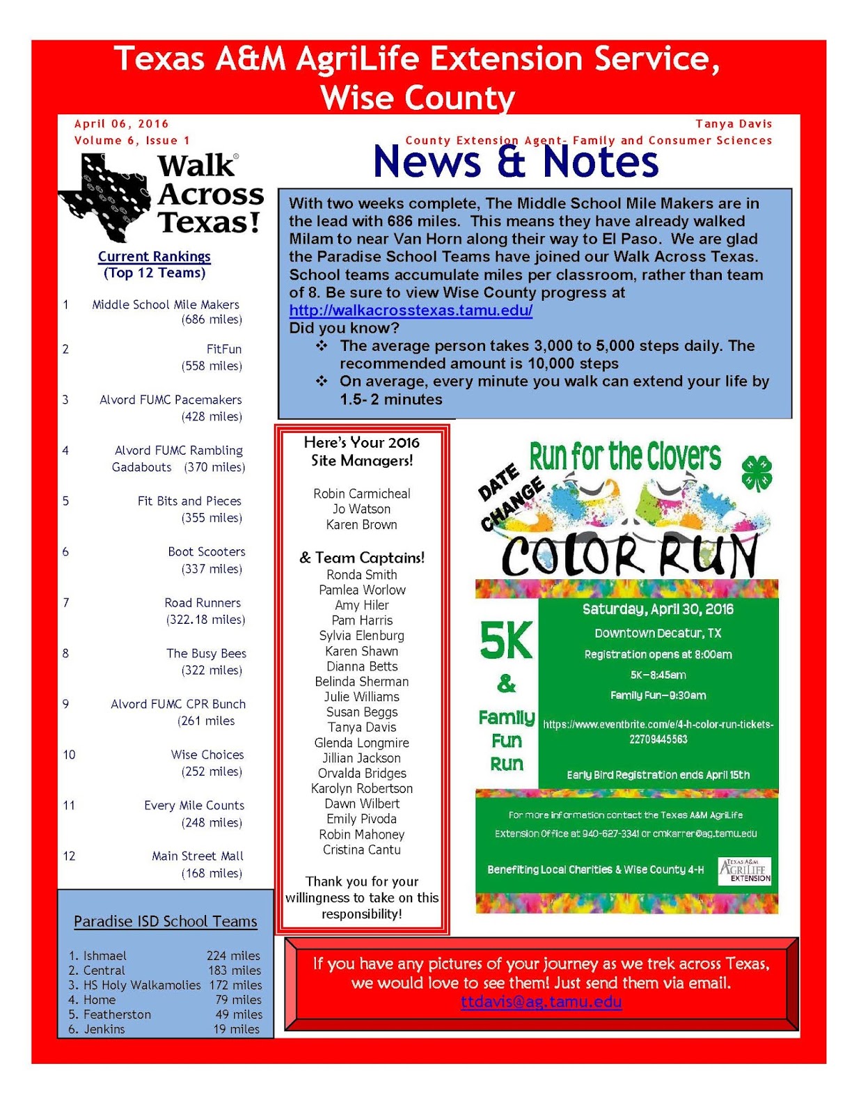 Texas A&M Agrilife Extension - Wise County: Walk Across Texas Newsletter