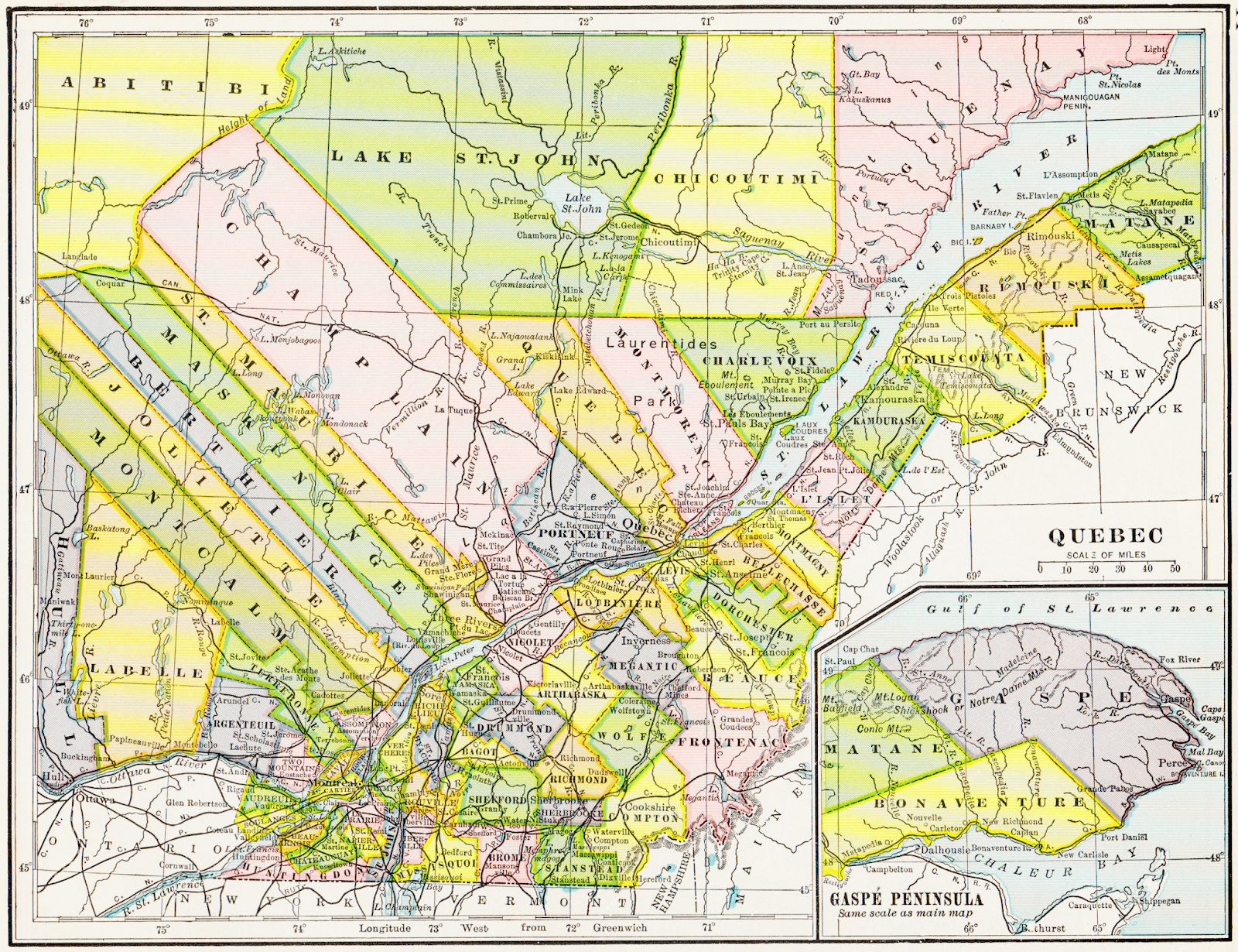 Lachine Peas: Quebec, Map from 1927 Showing Railway Lines