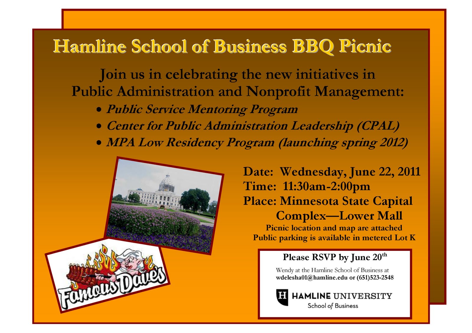 Schultz's Take: Hamline University School of Business BBQ on June 22