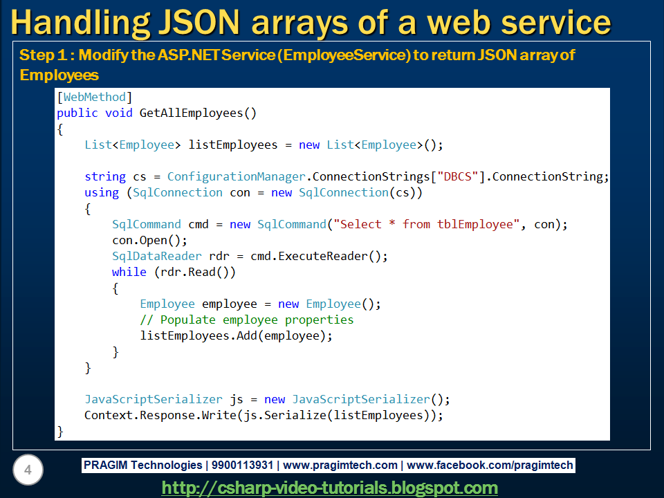 Sql Server Net And C Video Tutorial Handling Json Arrays Returned From Web Services 0114