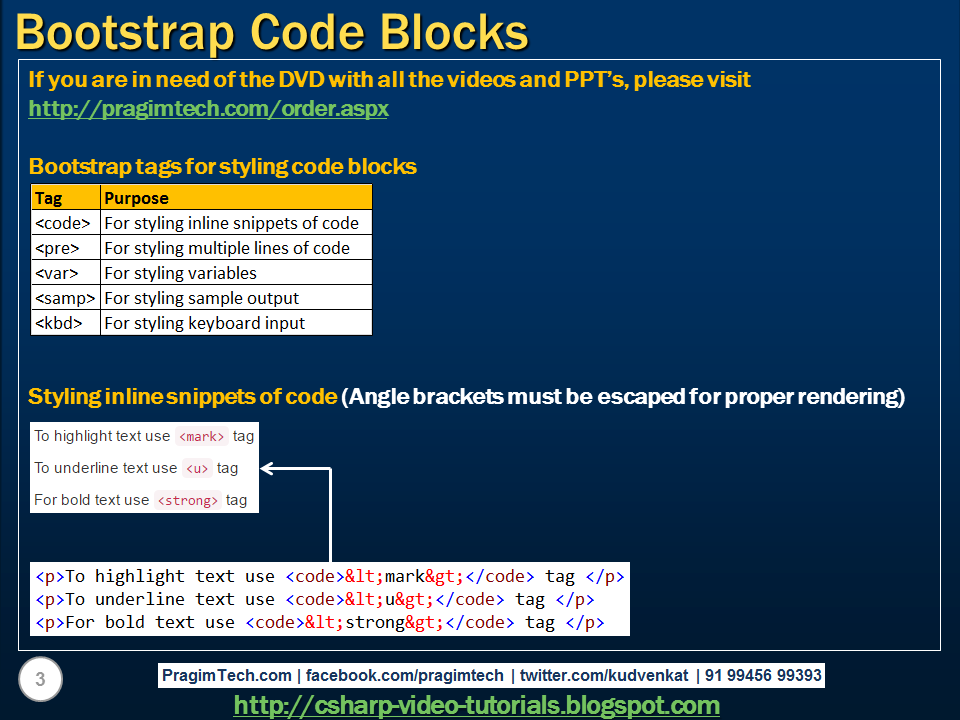 Sql server, .net and c# video tutorial: Bootstrap code blocks