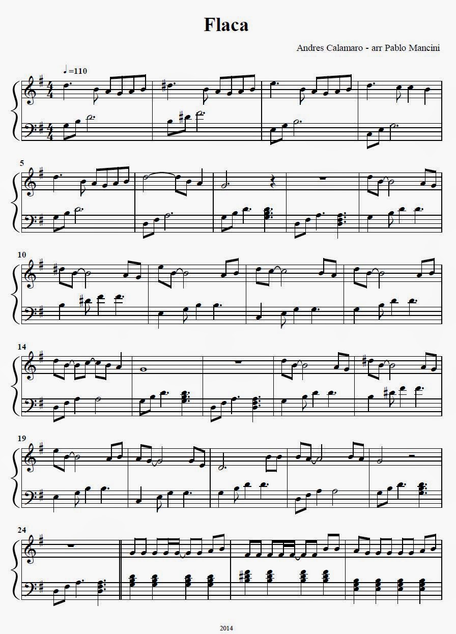Partituras ineditas para piano: Flaca - Andres Calamaro | Partituras ...