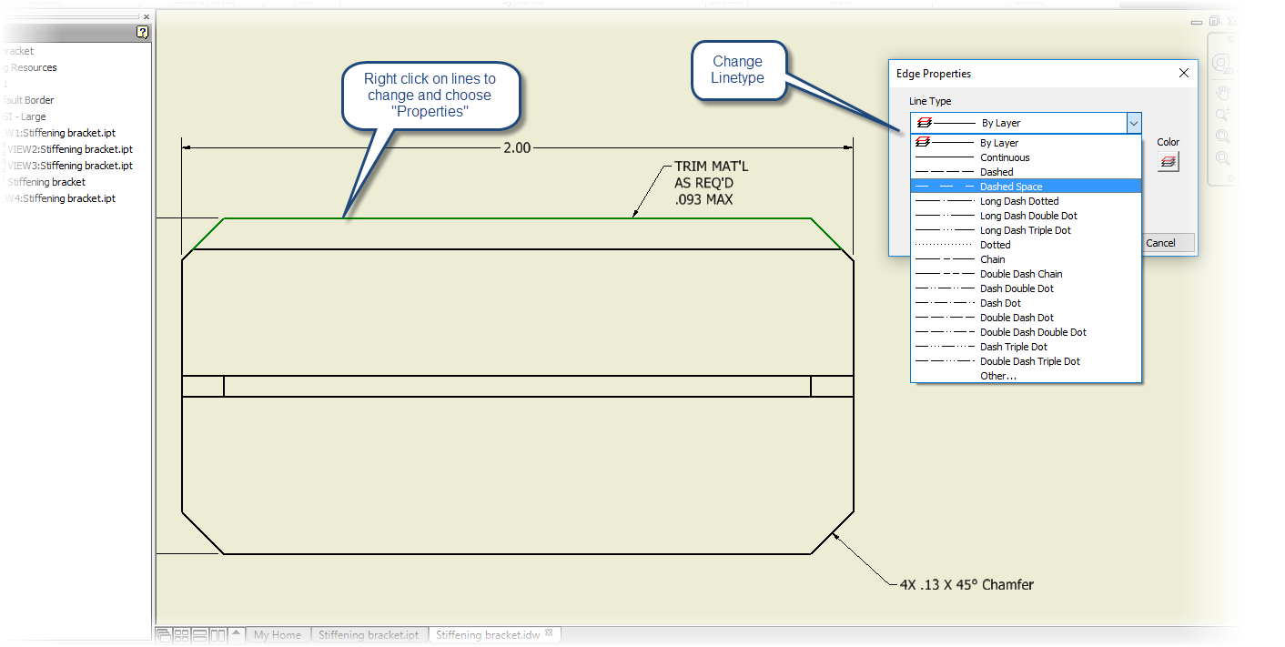 Changing the lines from solid, to dashed