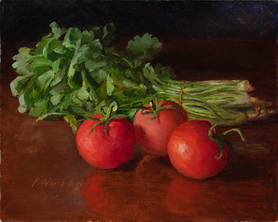 Wang Fine Art: tomatoes and cilantro vegetable painting a day daily ...