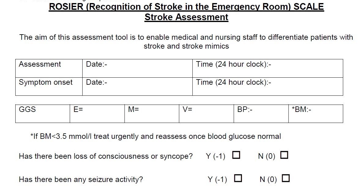 Stroke medicine: ROSIER SCALE for A&E