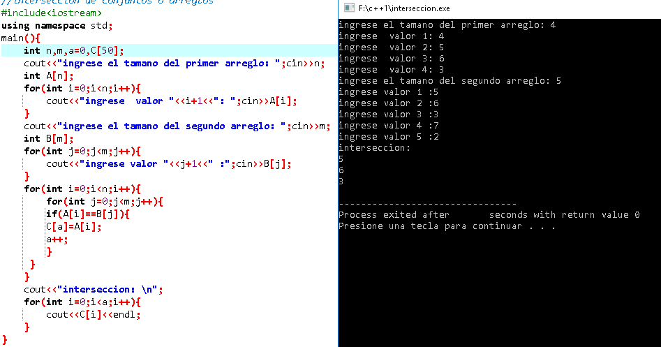 Intersección de arreglos o conjuntos en c++