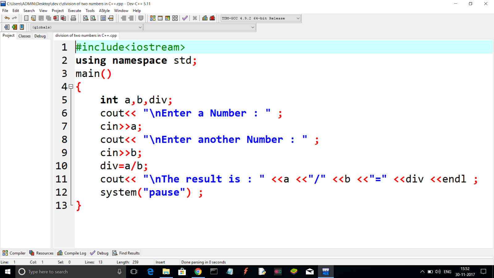Division In C Language Integer Division Without And With Class