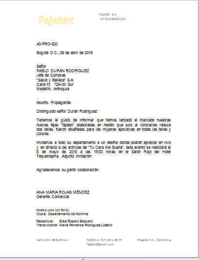 ASISTENCIA ADMINISTRATIVA: CARTA PROPAGANDA
