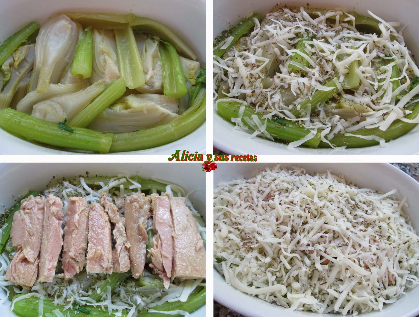 Alicia y sus recetas: GRATINADO DE HINOJOS Y APIO CON CANUTILLOS DE ATÚN