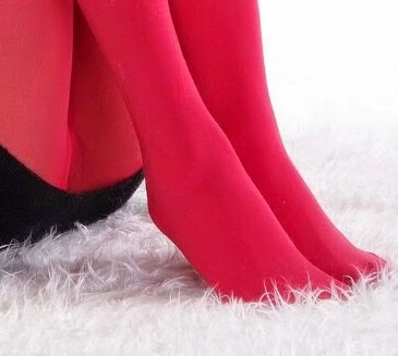 Women`s Legs and Feet in Tights: Legs and Feet in Red Tights