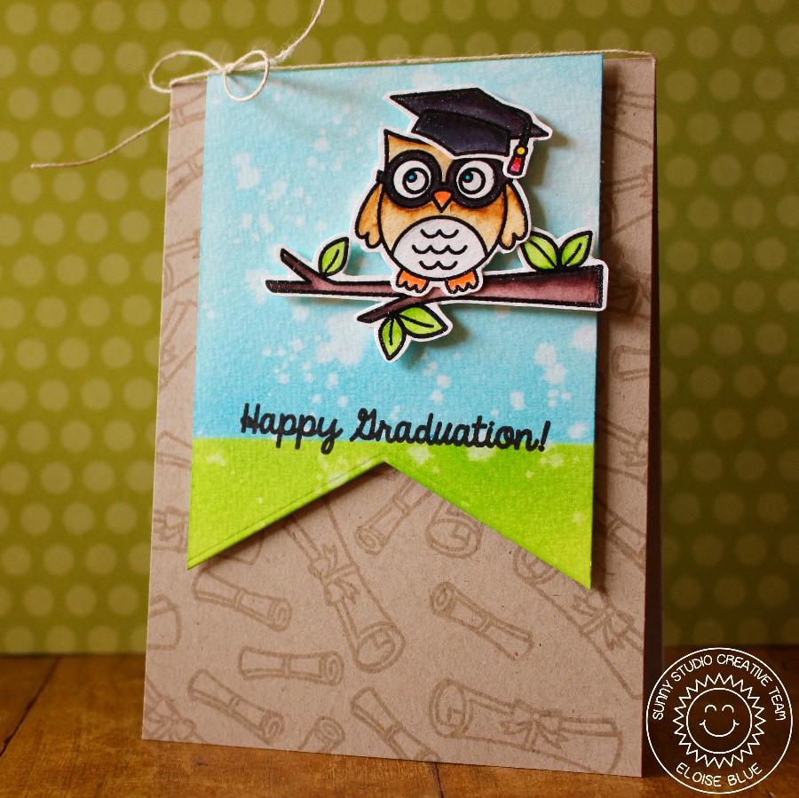 Sunny Studio: Woo Hoo Owl Happy Graduation Card with Eloise