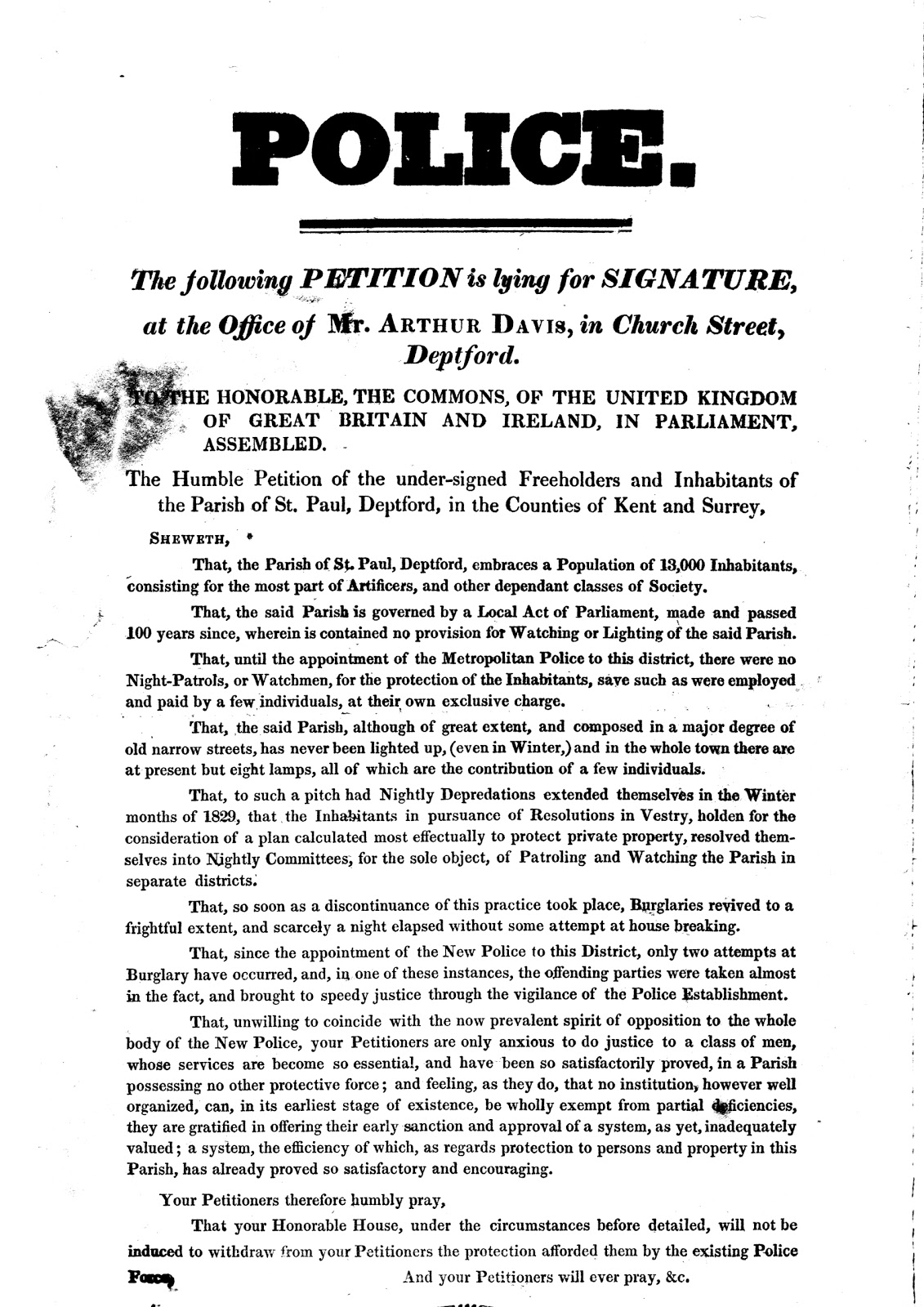 OLD DEPTFORD HISTORY: Deptford Petition