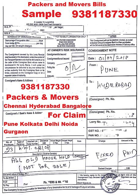 100% 9380223600 ORIGINAL GST Packers Movers Bill For Claim Chennai ...