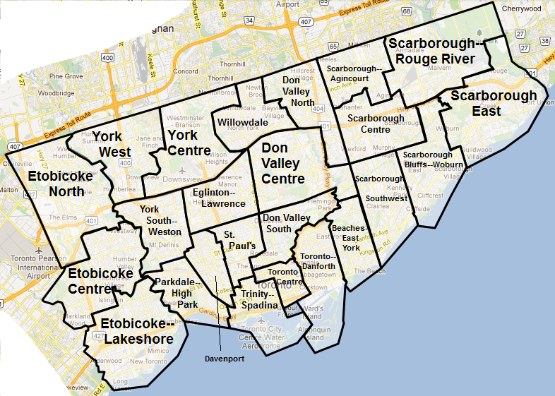 Canadian Election Atlas: My riding boundary proposal for Toronto