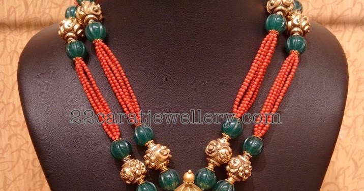 Coral and Emerald Beads Chain - Jewellery Designs