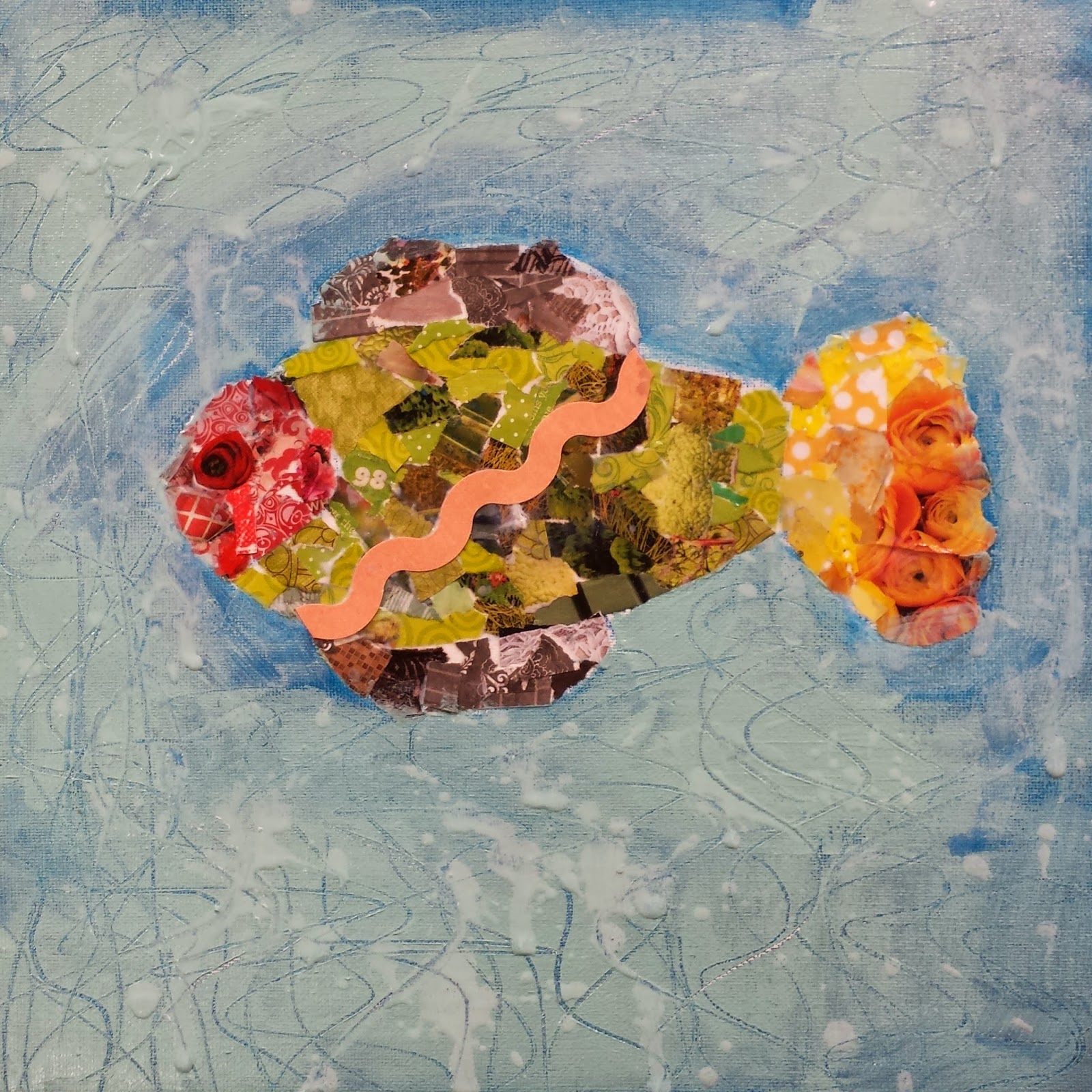 Angela Anderson Art Blog: Fish Collage Mixed Media Painting - Kids Art ...