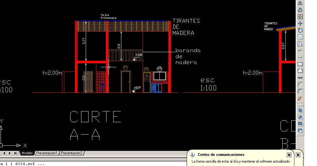 VIVIENDA EN AUTOCAD: CORTES DEL MISMO PLANO MENCIONADOS ANTERIORMENTE