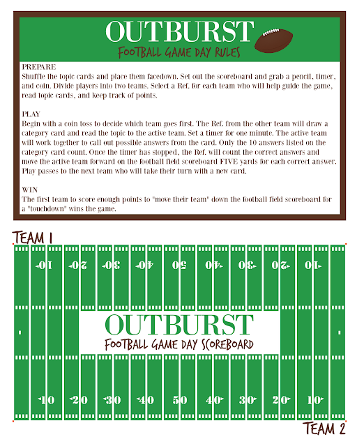 The Life of Jennifer Dawn: Printable OUTBURST Game for Football Fans