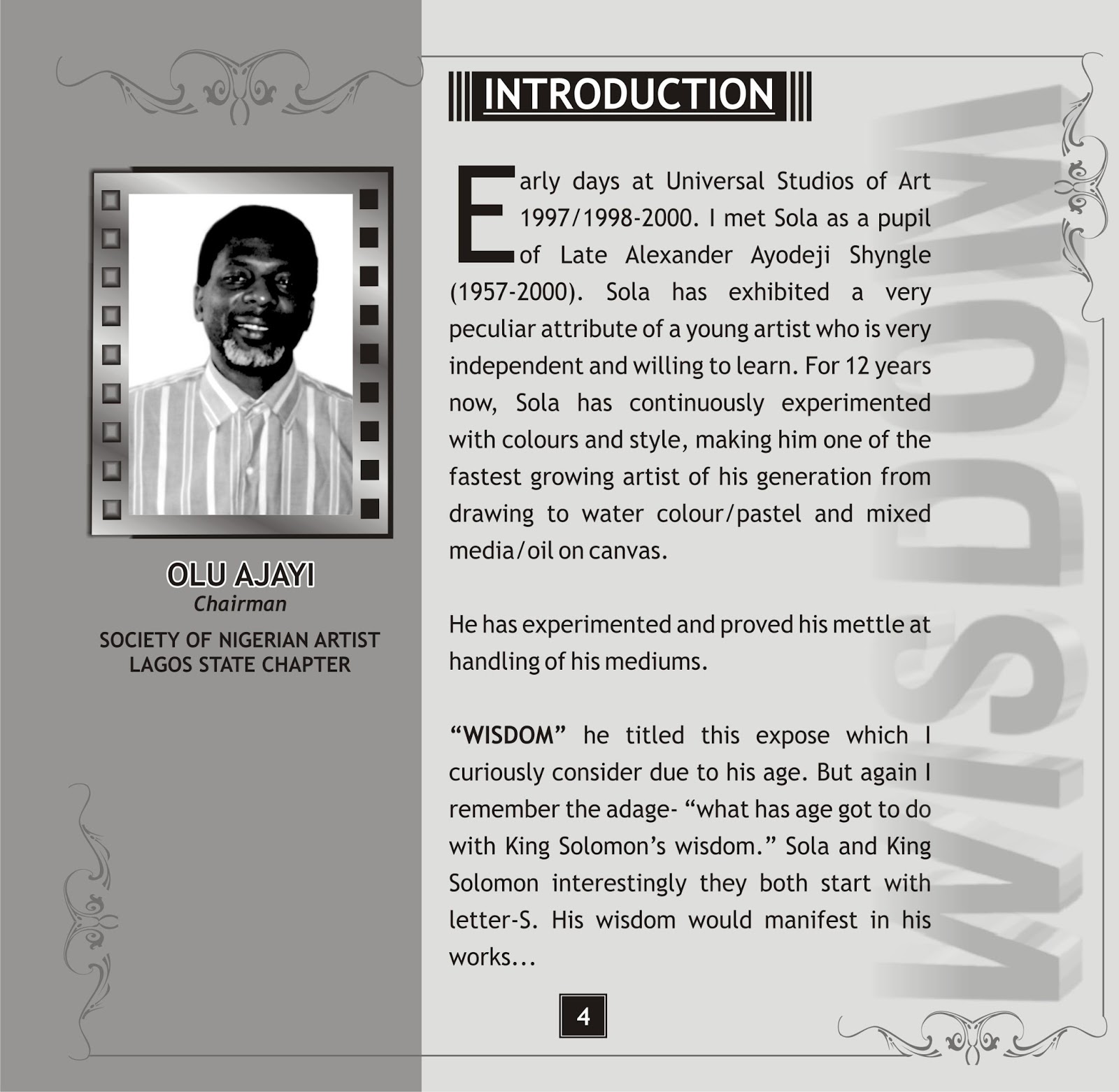Wisdom Exhibition Catalogue Introduction: By Olu Ajayi