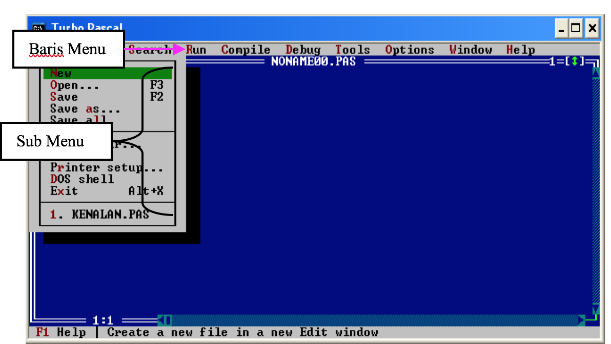 Mengaktifkan Menu dan Sub Menu Layar Editor Pascal - Labkom99