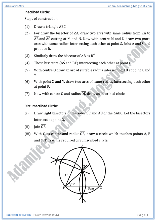 Adamjee Coaching: Practical Geometry - Exercise 14.4 - Mathematics 10th