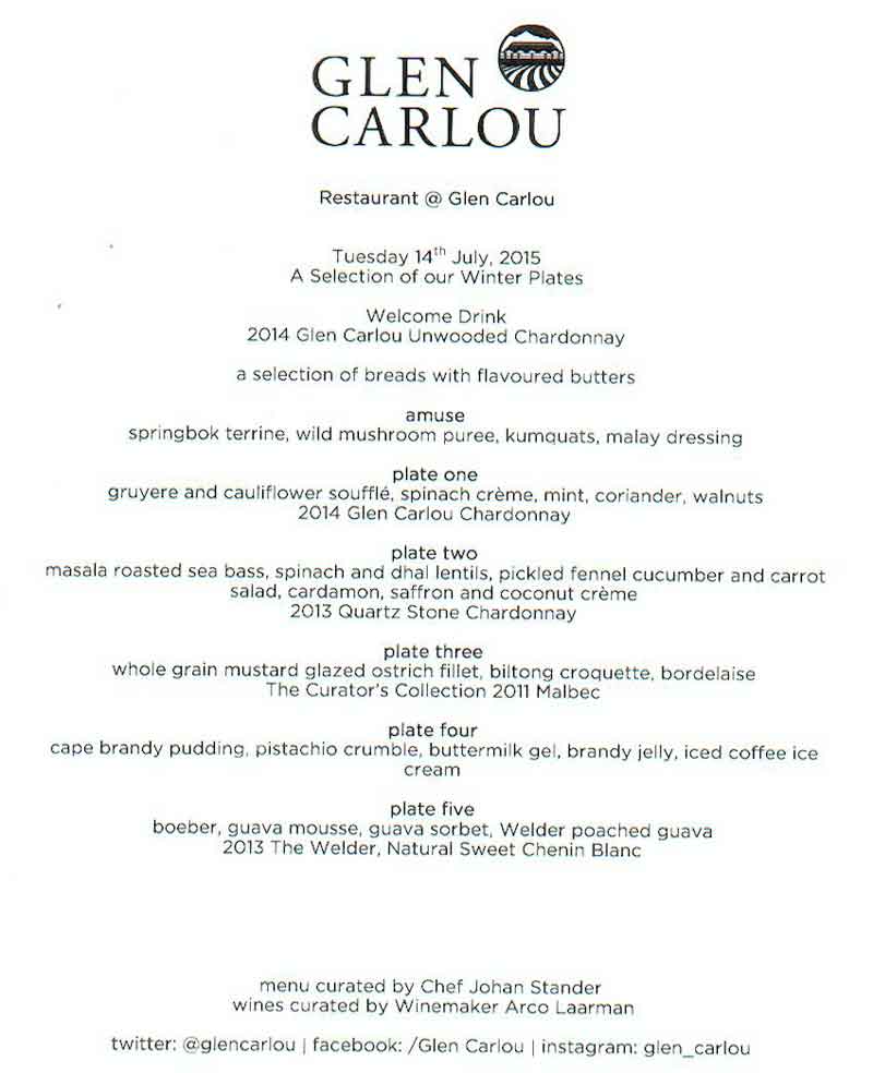 .: Glen Carlou launches Winter Plates menu