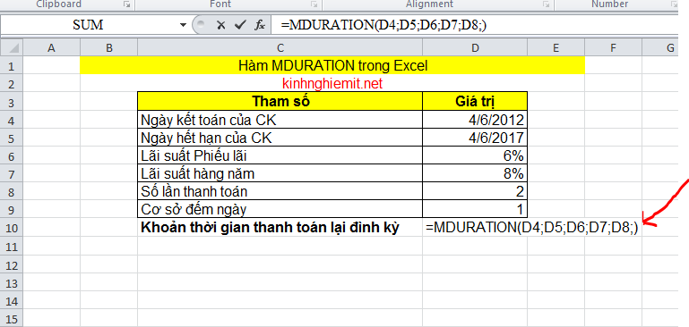Cách sử dụng hàm MDURATION trong excel