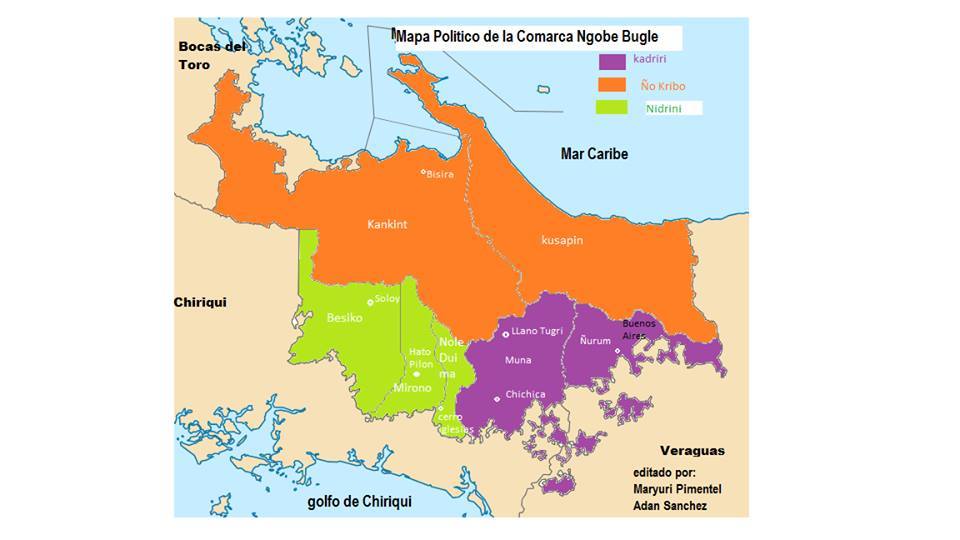 Mapa Politico Panamá: División Política de la Comarca Ngäbe-Buglé