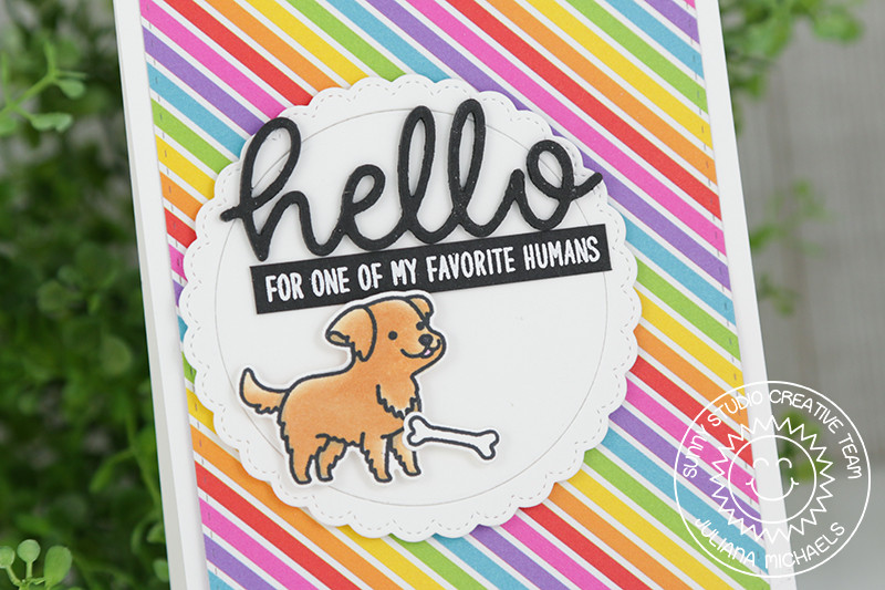 Sunny Studio: Devoted Doggies Rainbow Background Hello Card with Juliana