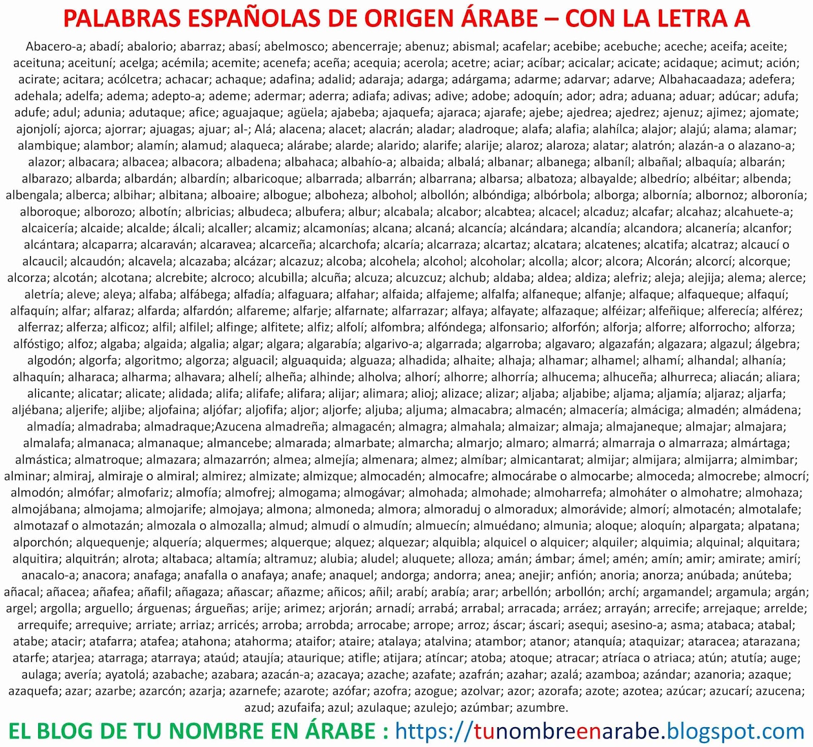 TU NOMBRE EN ÁRABE: Lista de las Palabras Españolas de Origen Árabe