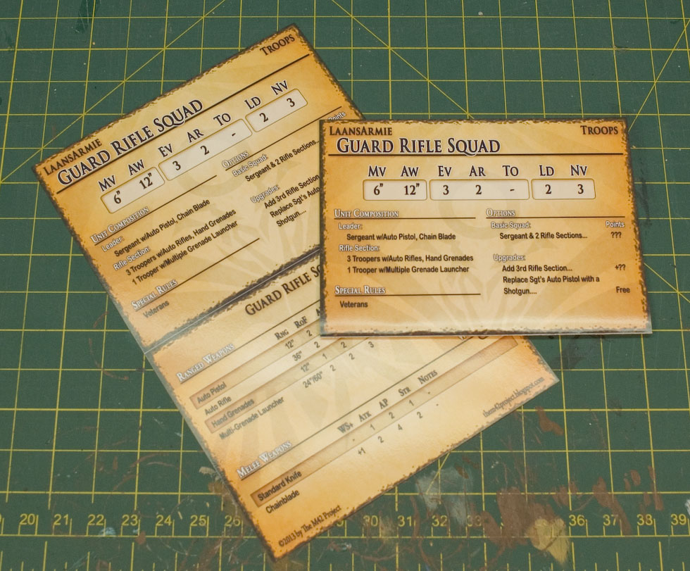 WarStrike: The M42 Project: Unit Stat Card: New Folding Design