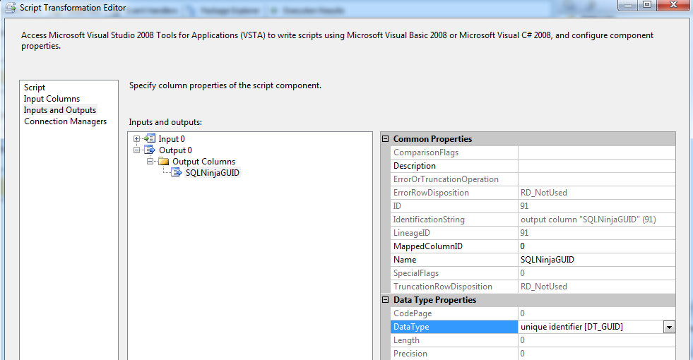 SQL Ninja: Generate a GUID/newid() in SSIS 2008