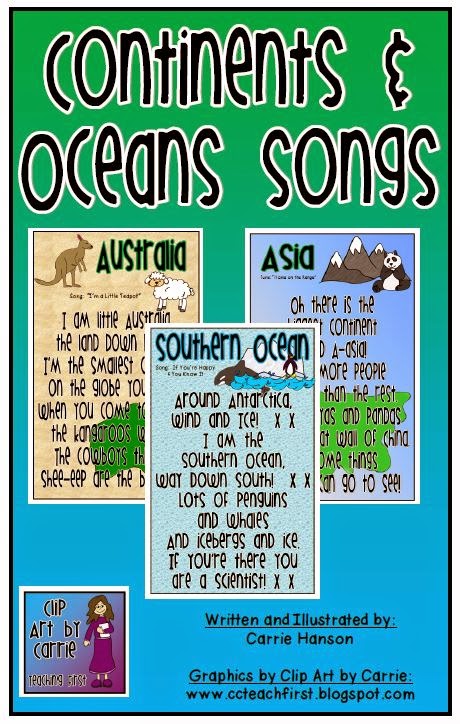 Clip Art by Carrie Teaching First: Continents and Oceans Songs