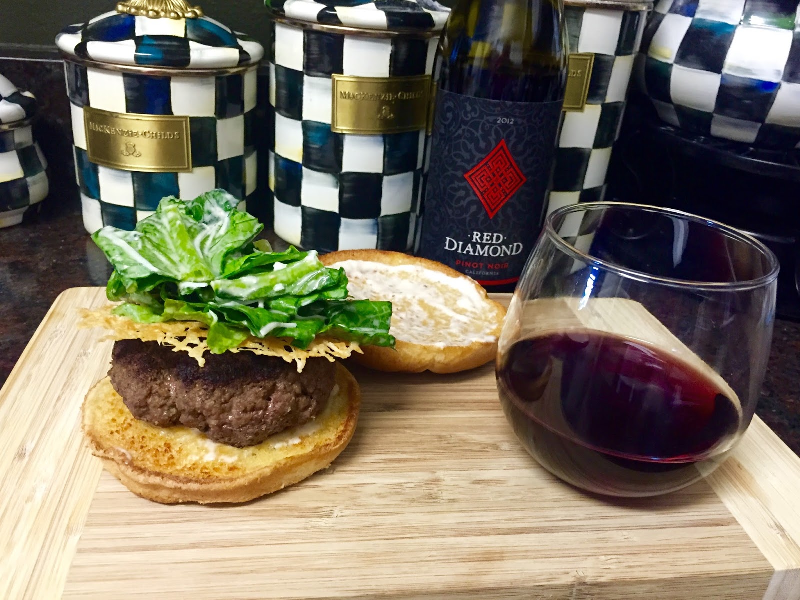 Caesar Salad Burger Recipe with Red Diamond Pinot Noir | I Run For Wine