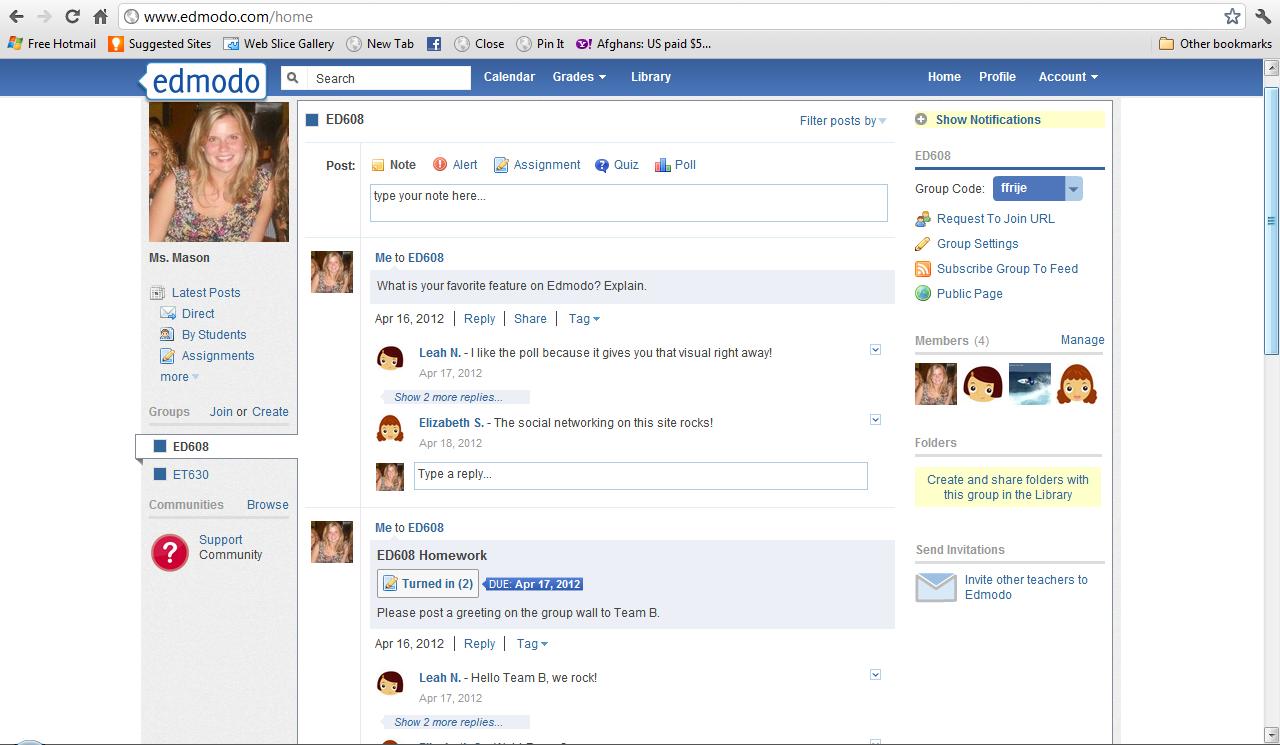 Mason's Web 2.0 Tools: Examples of my Edmodo