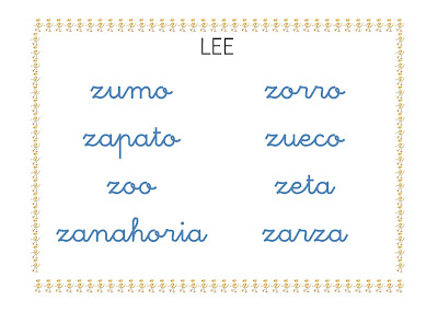 LECTOESCRITURA: FICHAS LECTURA LETRA Z
